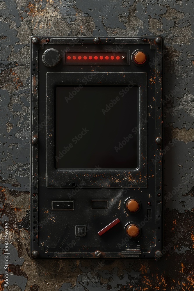 Retrofuturistic sci-fi handheld monitor screen device with led buttons ...