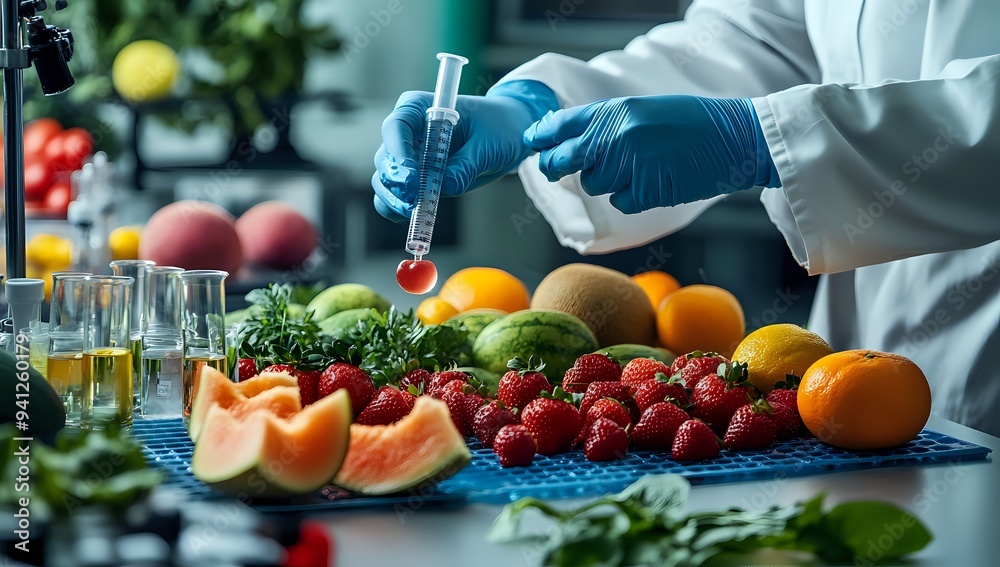 Exploring the Science of Food: A Scientist Injects a Syringe with Fruit ...
