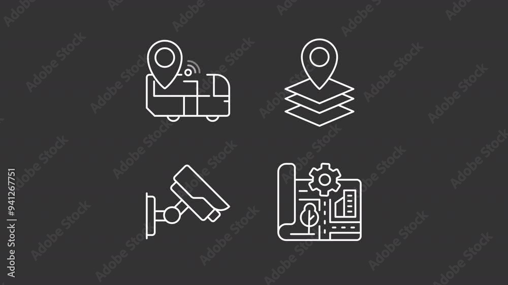 Urban planning white line animations. Animated smart city icons. Smart ...