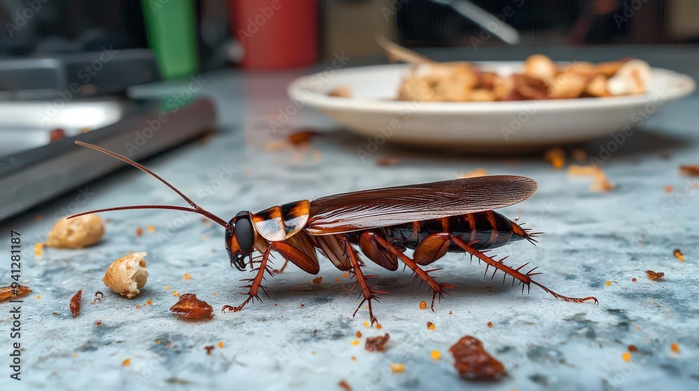 An image of a late night kitchen where cockroaches are drawn to ...