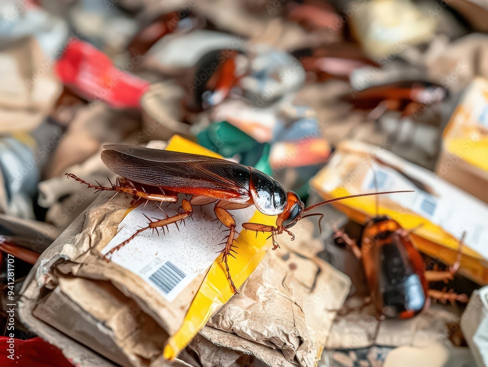 A cluttered storage room where cockroaches are feasting on neglected ...