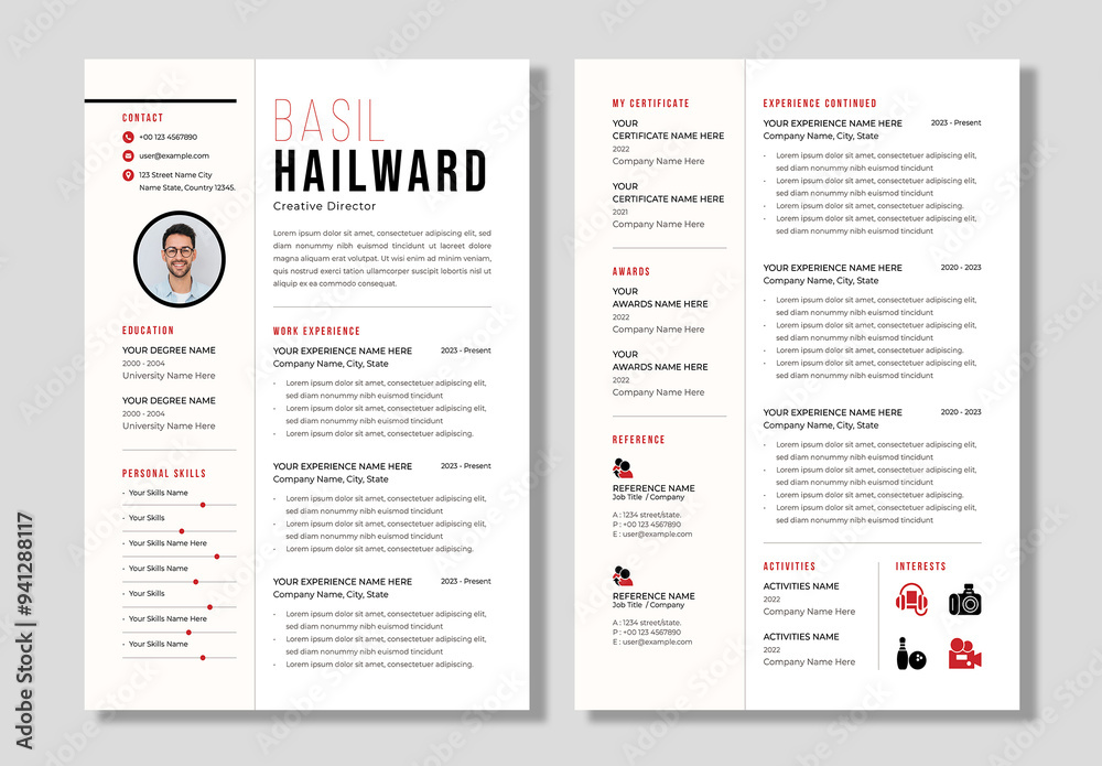Professional Resume Template Layout Stock Template | Adobe Stock