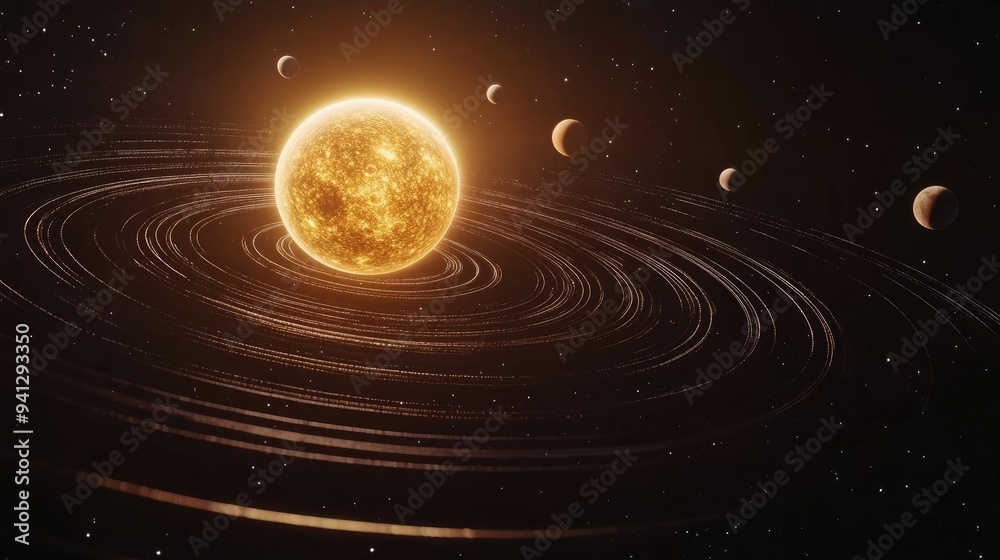 Solar system model rotating, planets orbiting around the sun, 3D ...