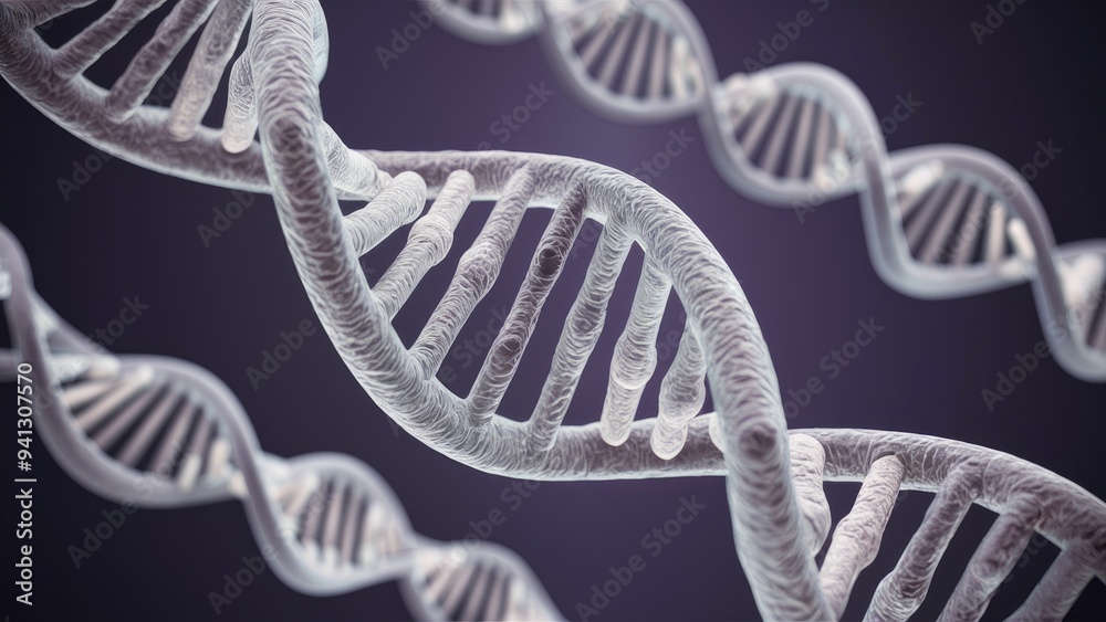 3D representation of a DNA molecule featuring two intertwined ...