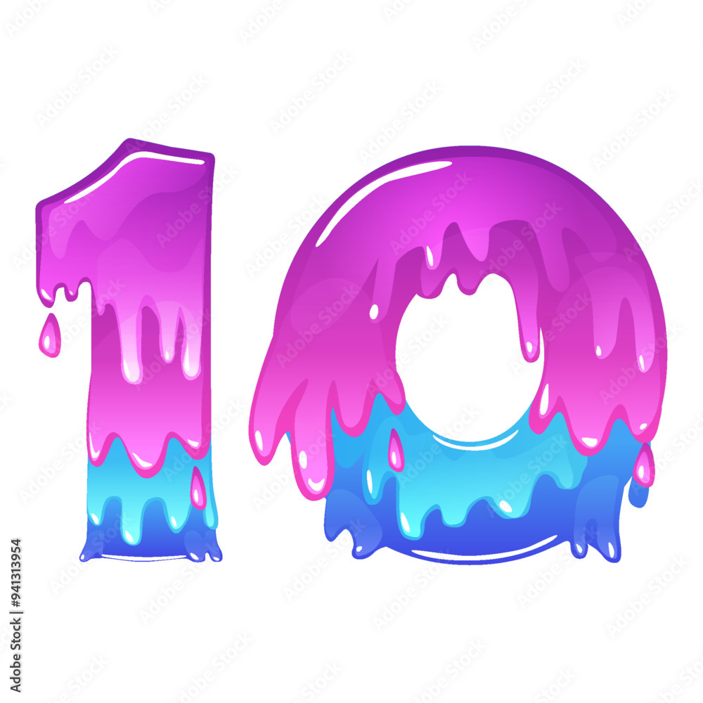 Vector Slime Cartoon Number 10, figure Ten. Slime font type number ...