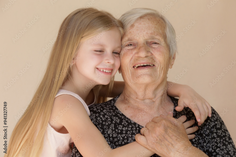 Happy family, child and great grandma hug, relax, smile, love and bond ...