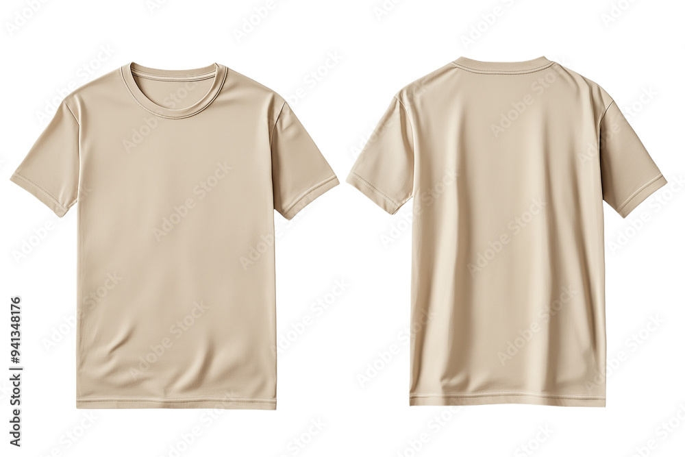 Beige empty blank front and back side t-shirt mockup template close up ...