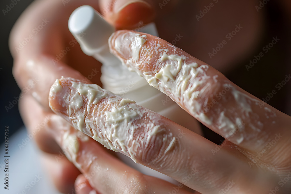 applying an emollient to dry flaky skin as in the treatment of ...