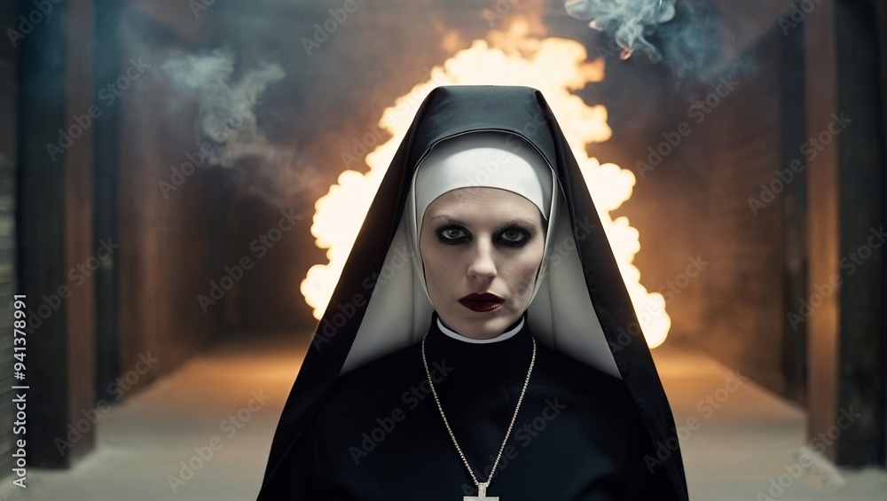 unconventional portrait of a nun seamlessly blending traditional ...