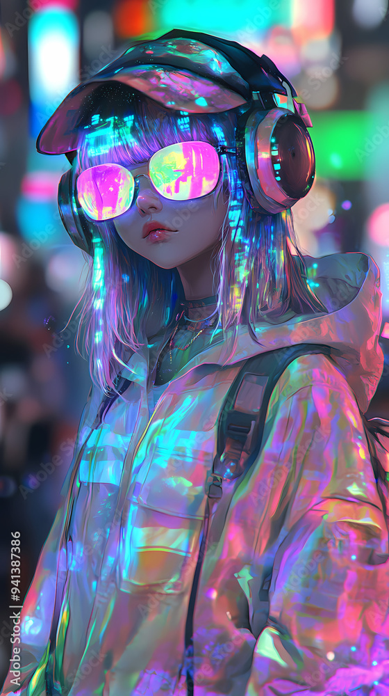 Synthwave Sci-Fi Anime Girl Cosplay Featuring Glitch Effects and Cyborg ...