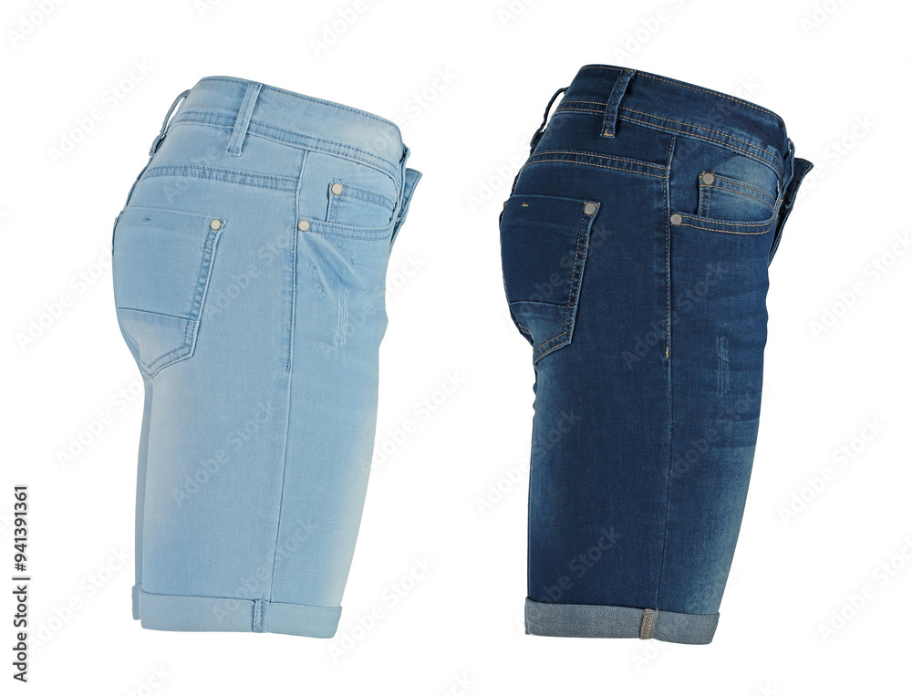 Denim breeches. Pair of shorts. Side view. Photo on a mannequin ...