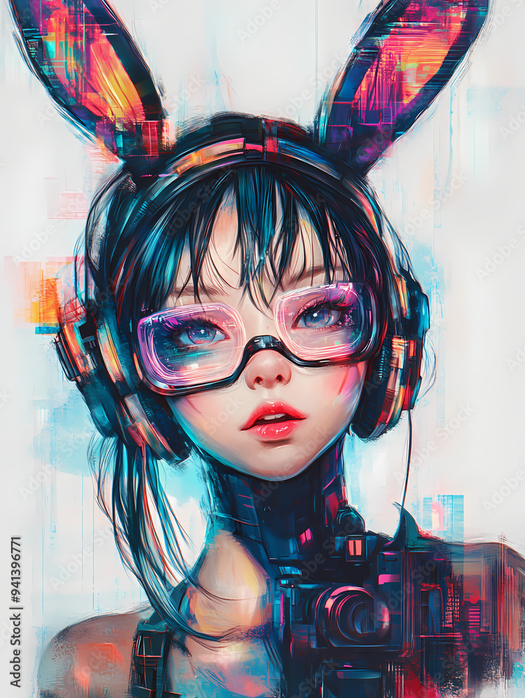 Synthwave Sci-Fi Anime Girl Cosplay Featuring Glitch Effects and Cyborg ...