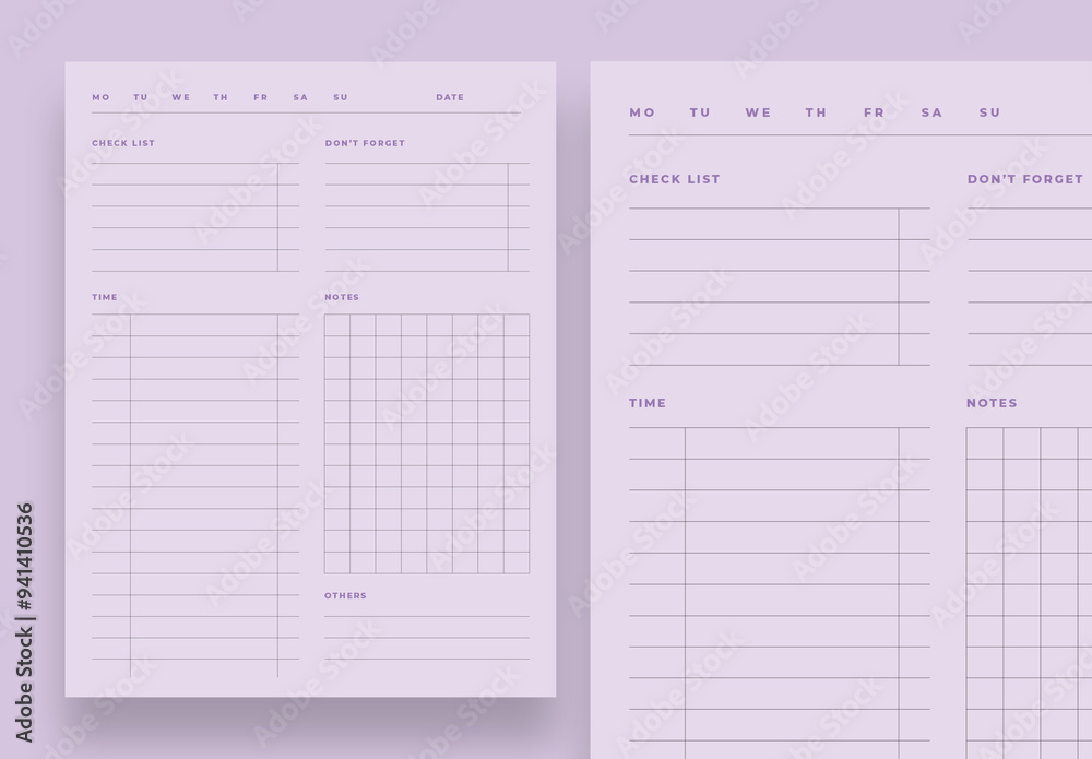 Minimalist Planner Layout With Purple Accent Stock Template | Adobe Stock