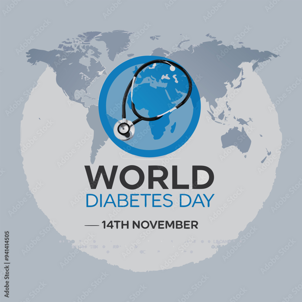 World Diabetes Day Poster with Stethoscope and World Map. Illustration ...