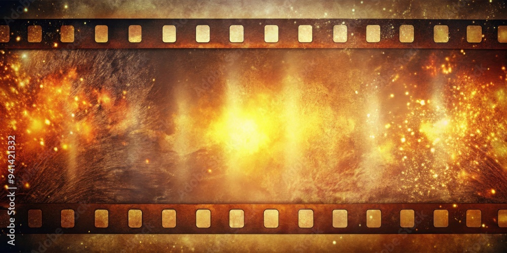 Realistic film effect overlay with scan film strip texture, burn light ...