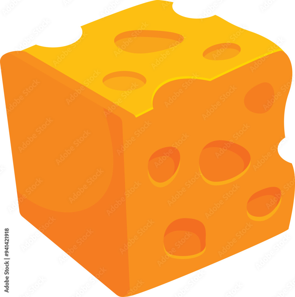 Cartoon illustration of a square block of yellow cheese with holes ...