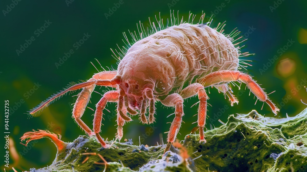 Magnified image of a dust mite, showcasing the detailed anatomy and ...
