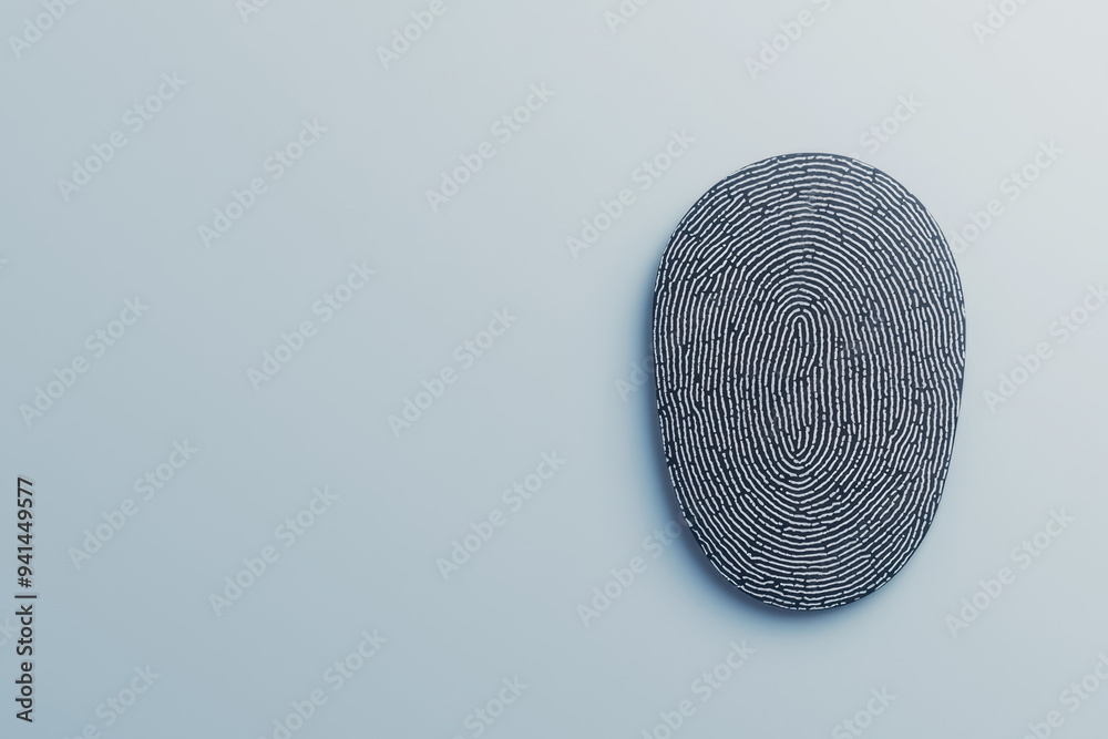 A detailed close-up of a fingerprint on a light blue background ...