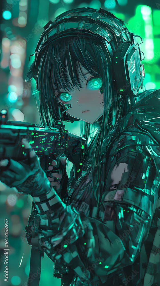 Synthwave Anime Girl with Machine Gun Post Apocalyptic Soldier Sci-Fi ...
