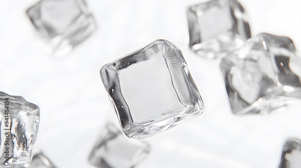 CG Floating Ice Cubes: Perfectly clear CG ice cubes hovering above a ...