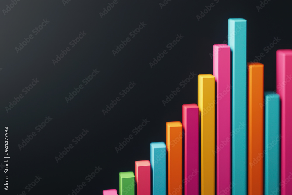 Colorful 3d Bar Graph On Dark Background Illustrating Data Analysis Performance Growth And
