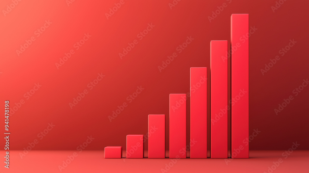 Red bar chart on a red background showing increasing growth and success ...