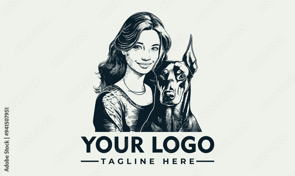 girl and doberman vintage logo vector A heartwarming vintage-inspired ...