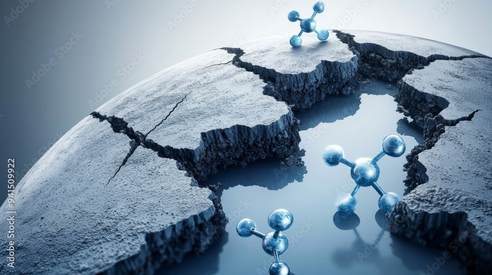 Stylized Earth layers with CO2 and oil, in slate grey and azure blue ...