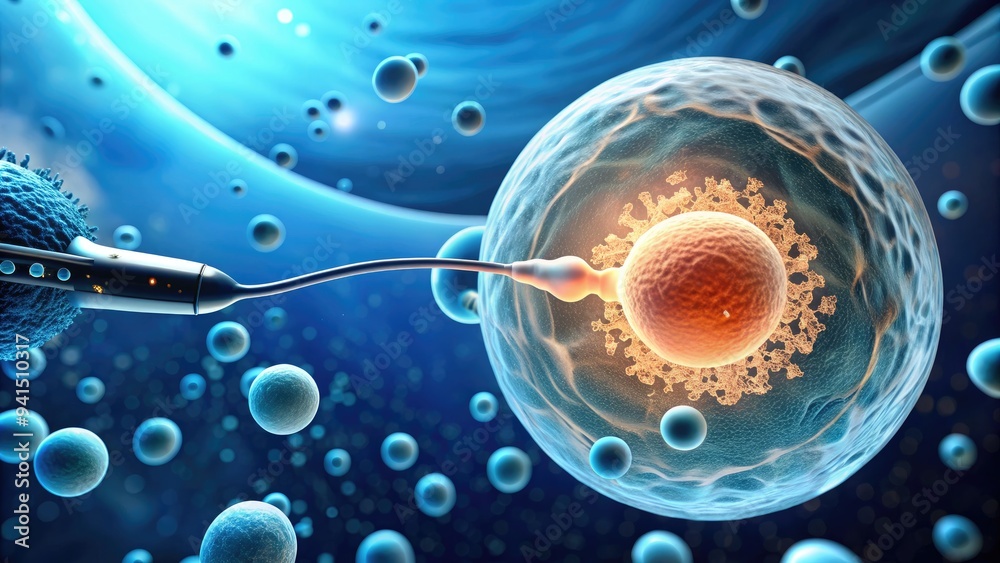 A Microscopic View Of A Sperm Cell Fertilizing An Egg Illustrating The