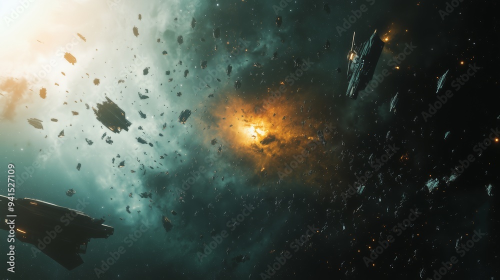 Asteroid Field in the Midst of a Cosmic Battle, Illuminated by ...