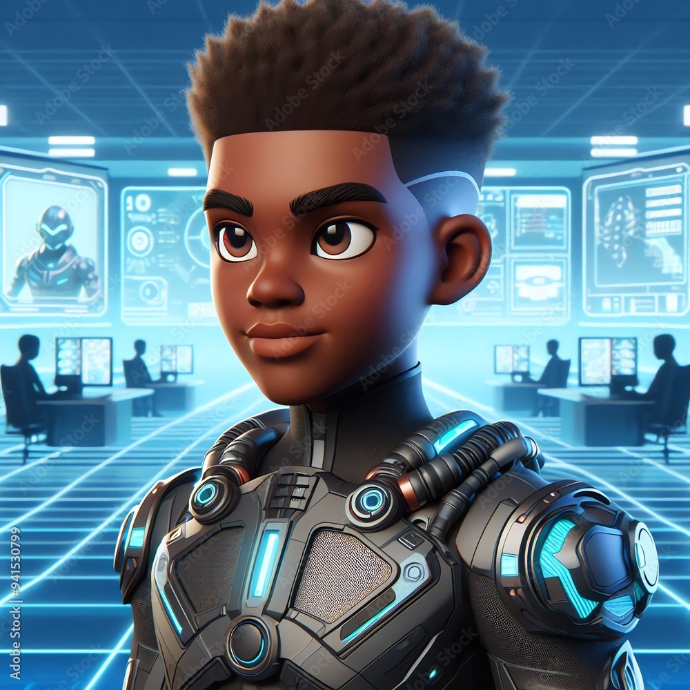 3D-rendered cartoon character of a young African-American man with a ...