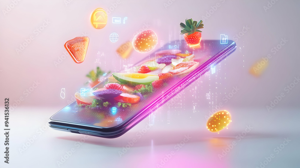 3D Icon as Mobile phone with holographic cyber security icons concept ...