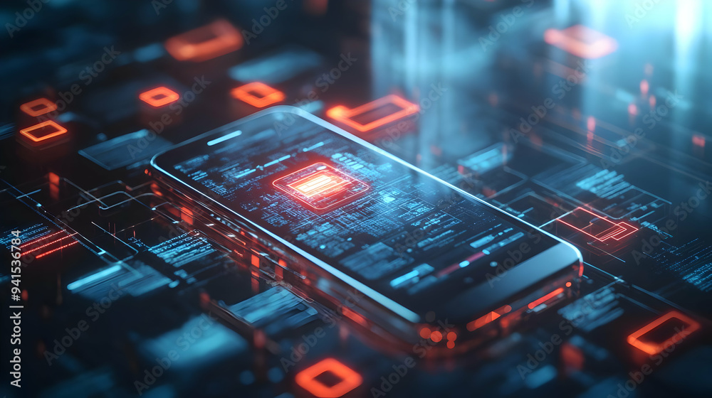 3D Icon as Mobile phone with holographic cyber security icons concept ...