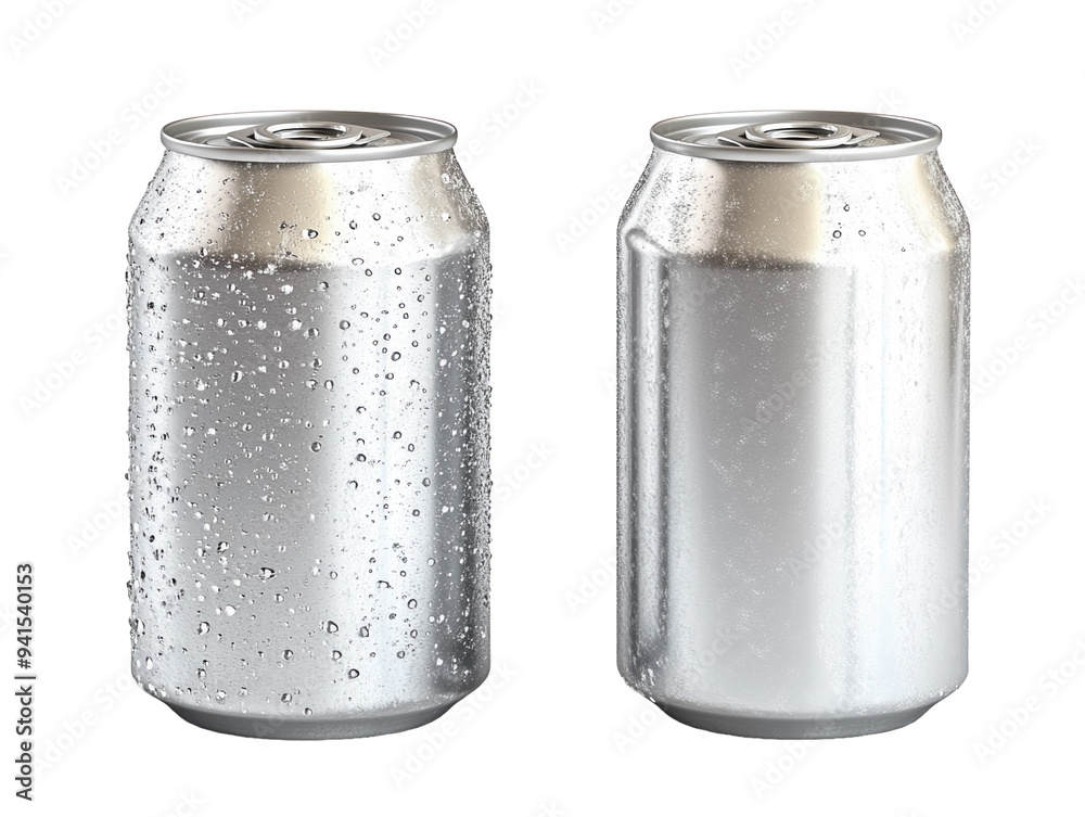 Two aluminum cans, one with condensation, on a white background. PNG ...