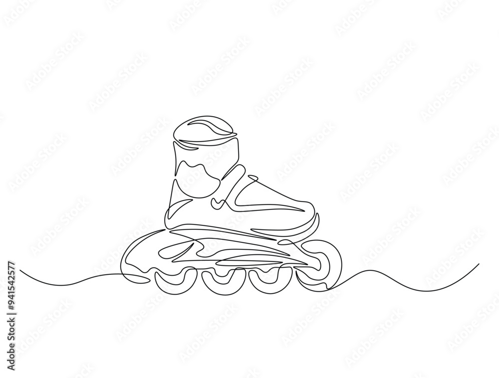 Continuous one line drawing of roller blades shoe. inline skates shoes ...