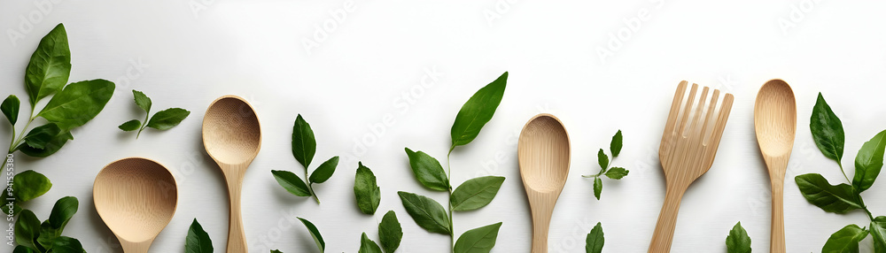 Photo Realistic as Eco friendly utensils and compostable packaging with ...