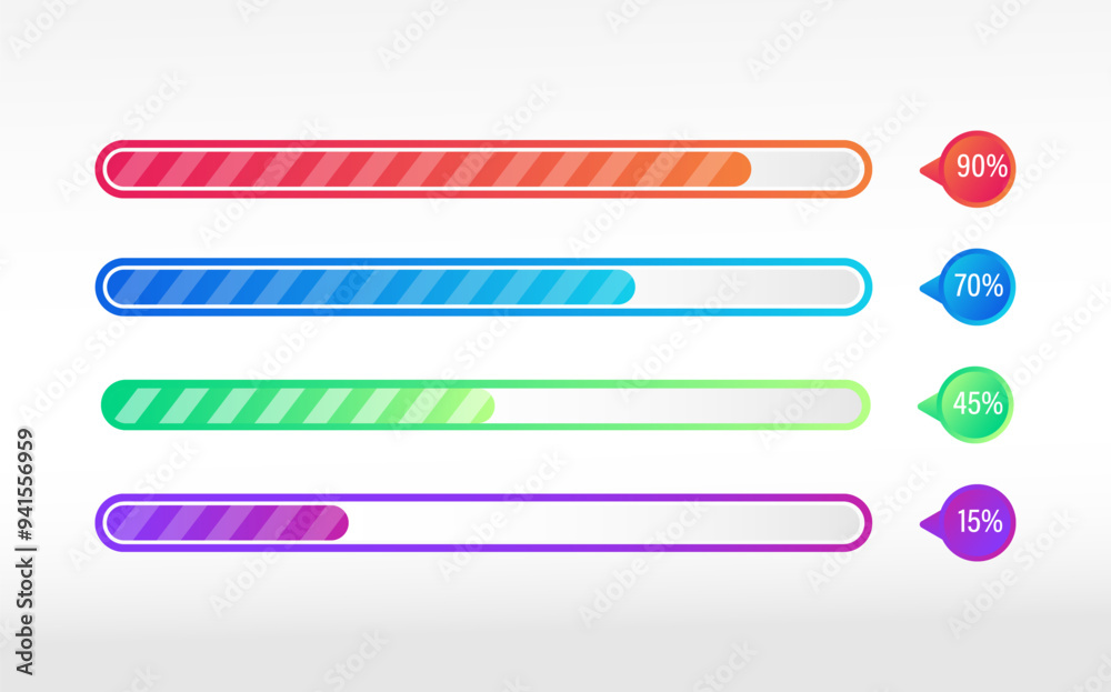 Loading indicators set. Download or load process. Lines percentage ...