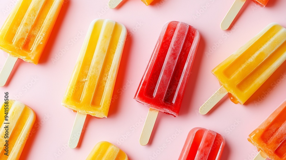 Colorful ice pops on a soft pink backdrop evoke summer joy and the ...
