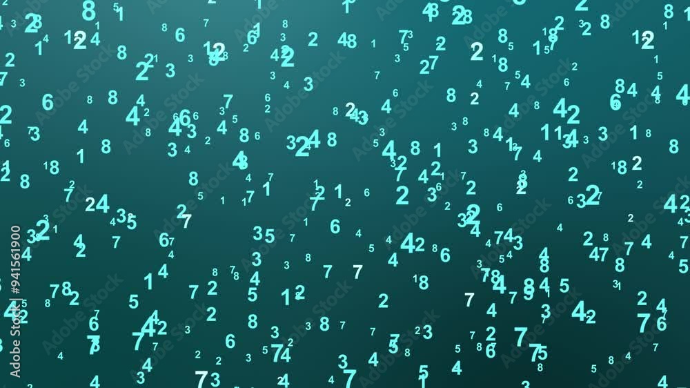 Flying through the falling numbers. Digital world background. Looped ...