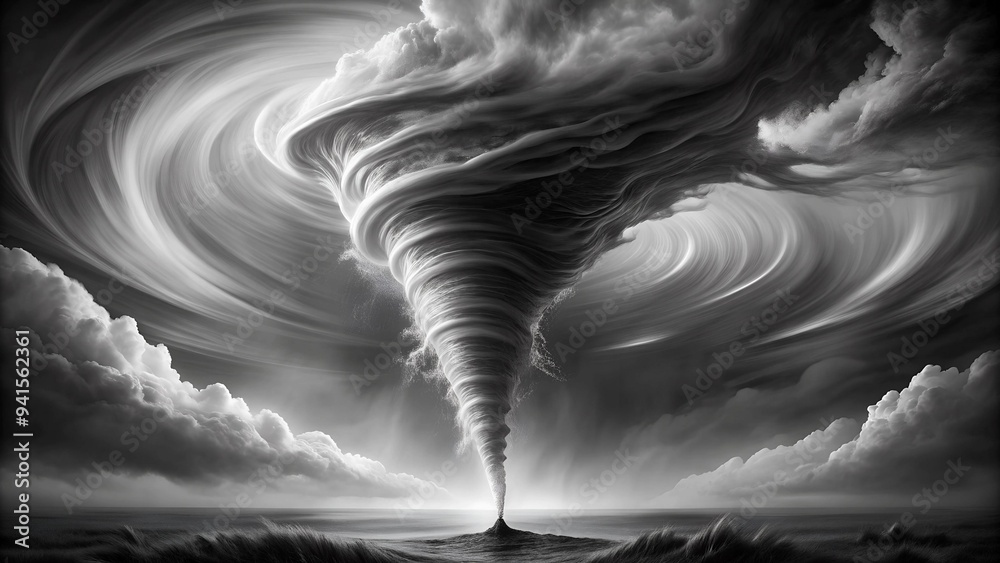 Black and White Line Art of a Hurricane Funnel Cloud: A Powerful Symbol ...