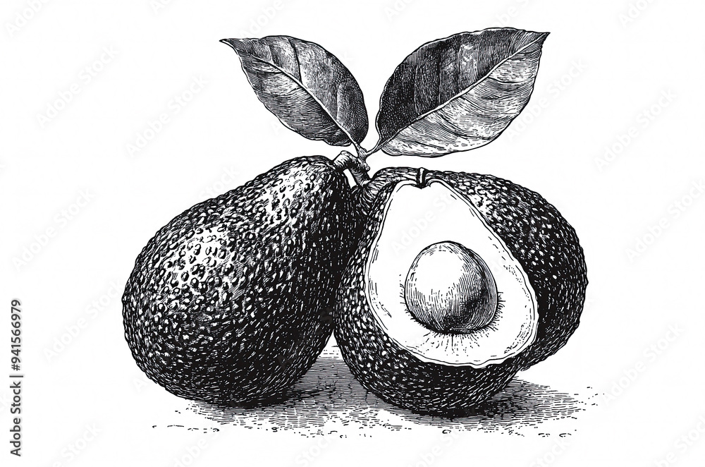 Avocado sketch hand drawn. Healthy food avocado pear illustration ...