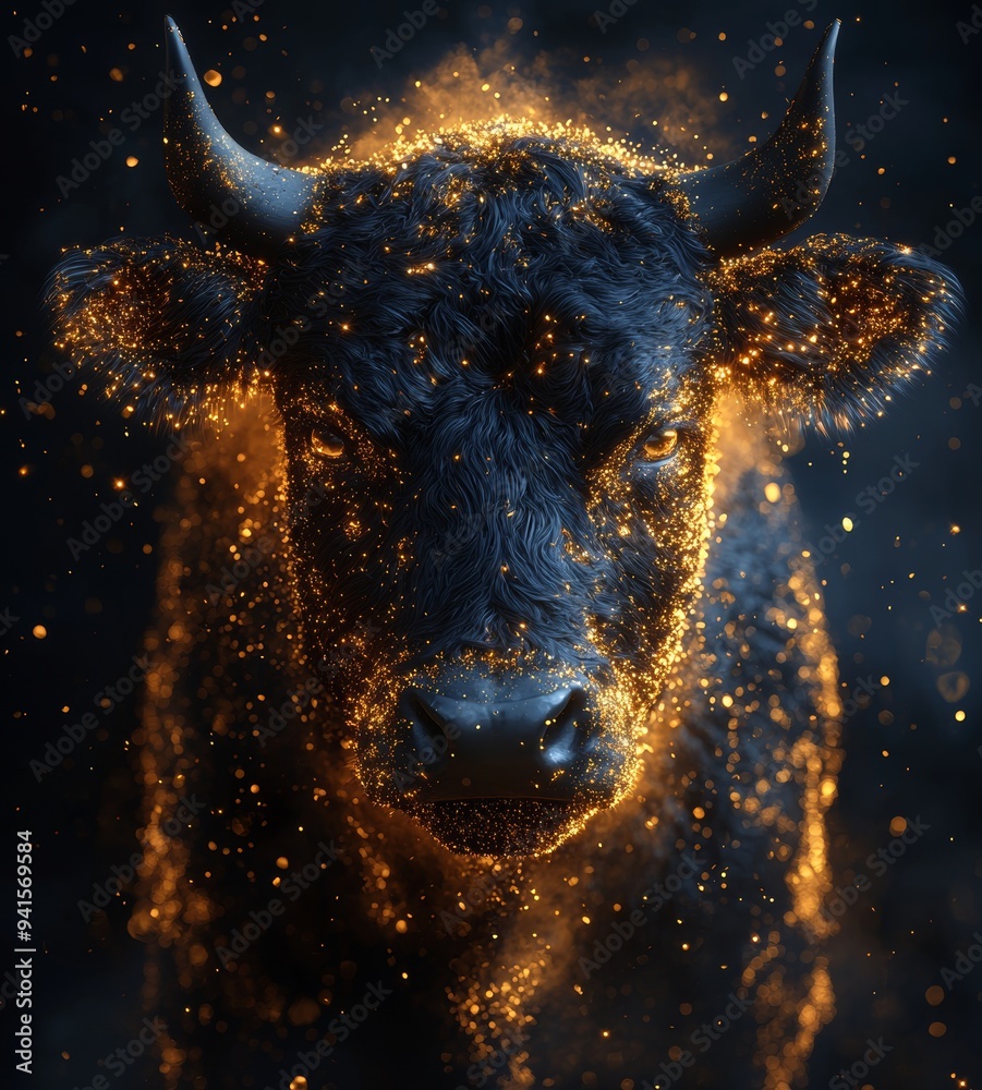 Isolated angry bull statue in bronze and gold colors with copyspace for ...