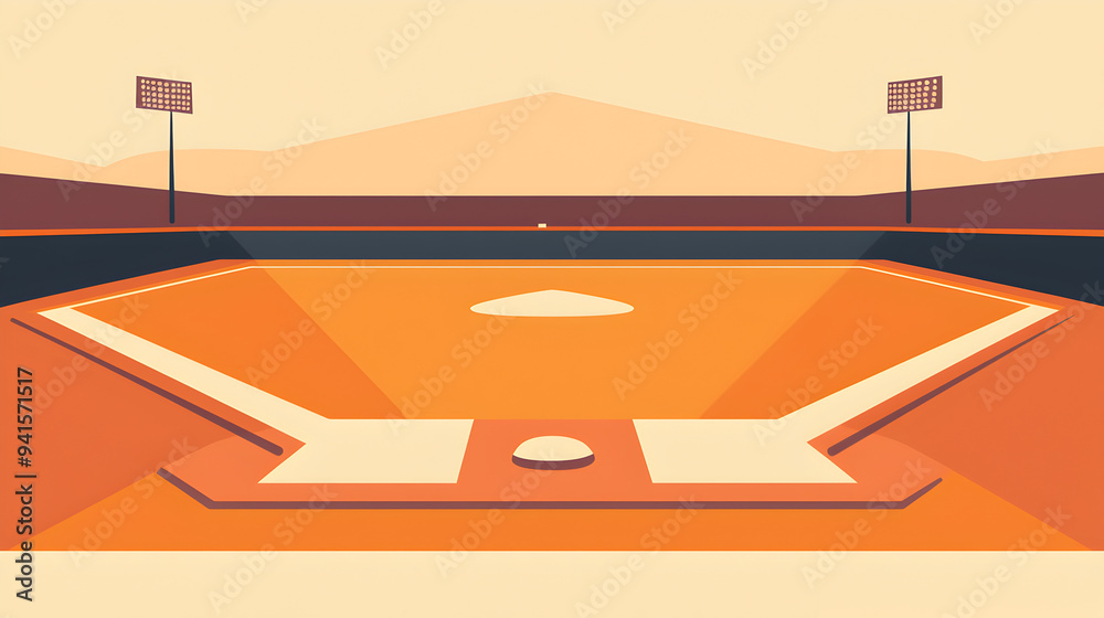 A flat vector illustration for a baseball field background, showing a ...