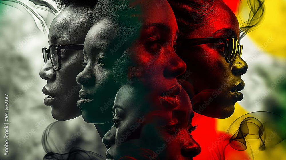 Profiles of African individuals overlaid with pan-African colored smoke ...