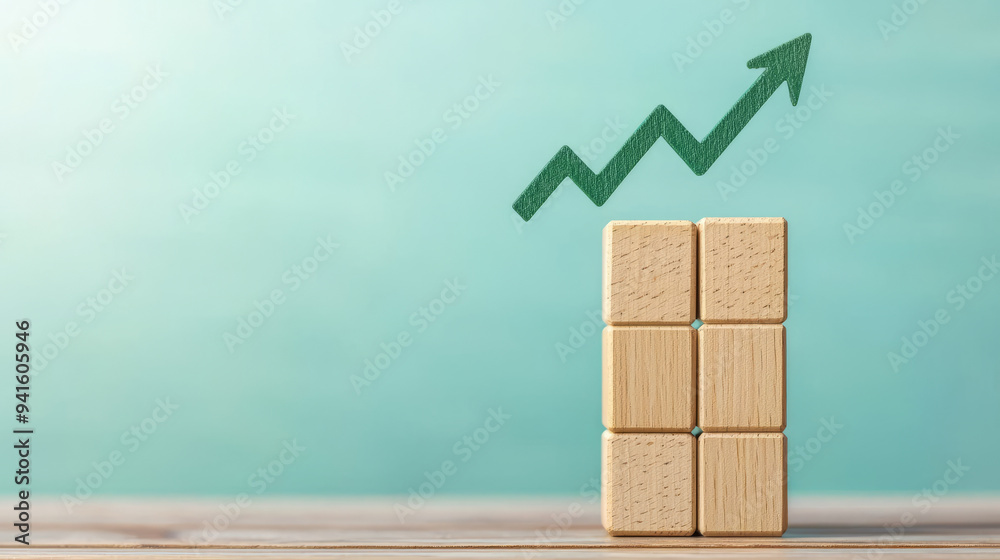Building blocks symbolize growth and progress, with an upward arrow ...