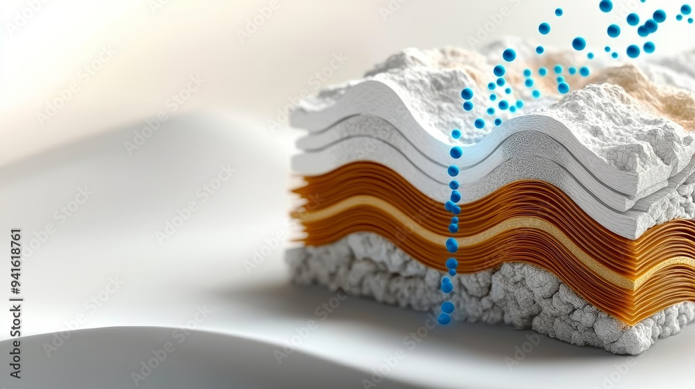 Stylized sideview of enhanced oil recovery with CO2 flow, rock layers ...