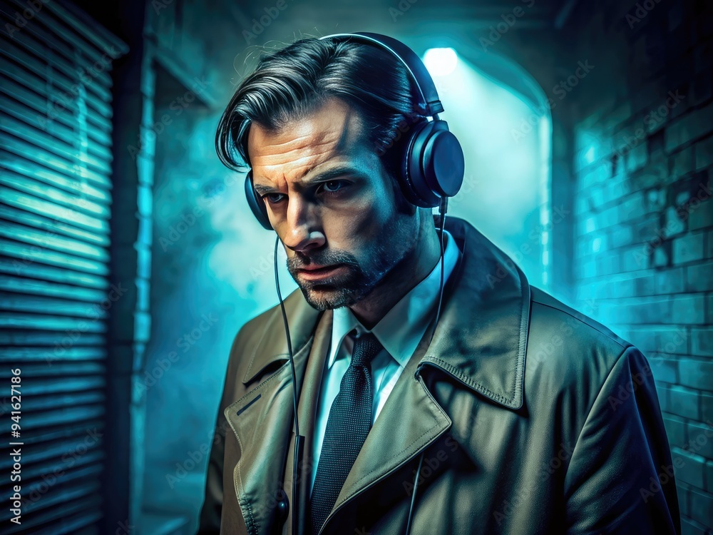 Cyberpunk Detective: Man with headset, investigating a crime scene ...