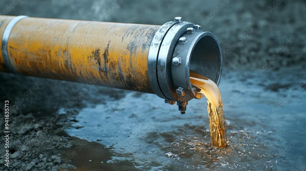 A close-up photograph of an oil pipe extracting viscous liquid. The ...