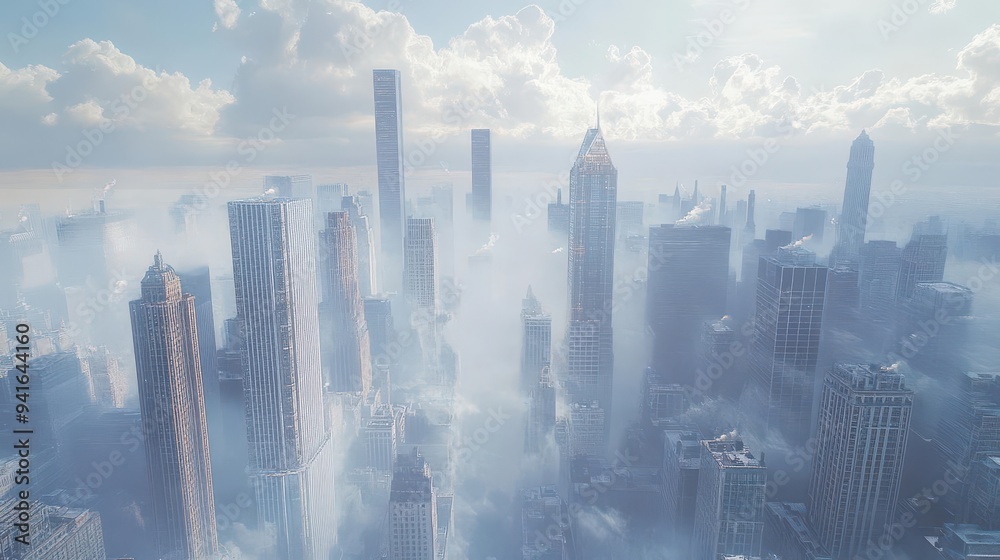 A city skyline where the tallest buildings are inflating, overshadowing ...