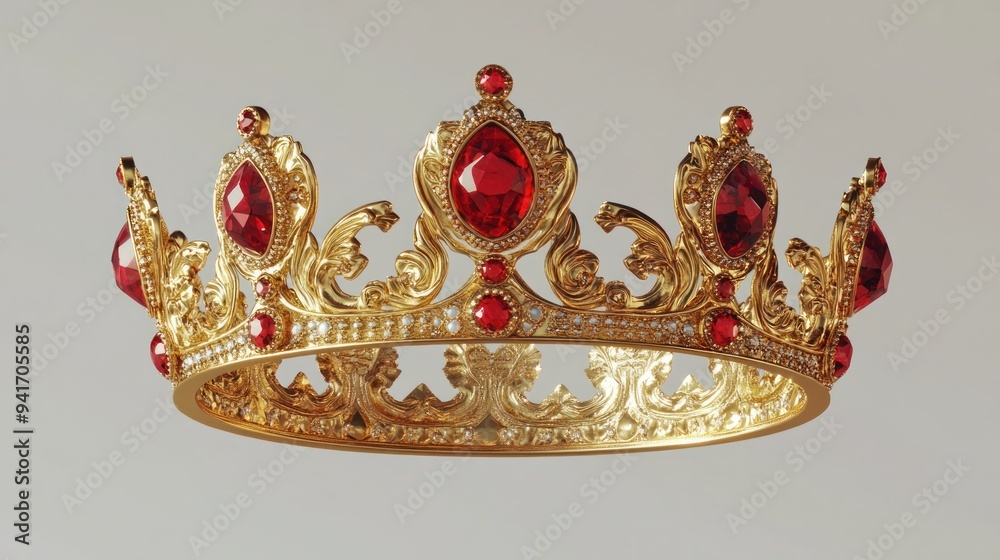 A gold crown, realistically decorated. royal headwear worn by the queen ...